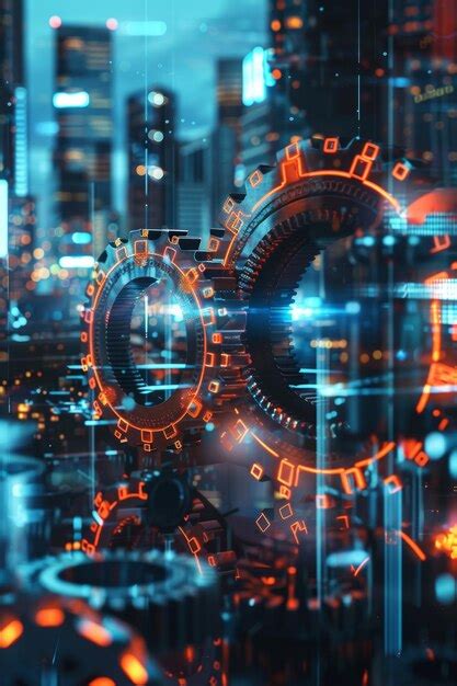 Futuristic Smart City With Integrated Gears Illustrating Advanced