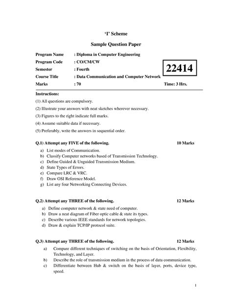 22414 Sample Question Paper Data Communication And Computer Network