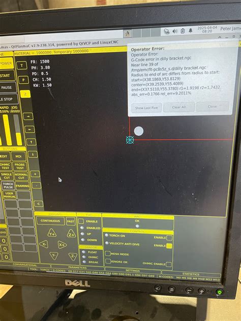 qtplasmac radius to end of arc differs error linuxcnc