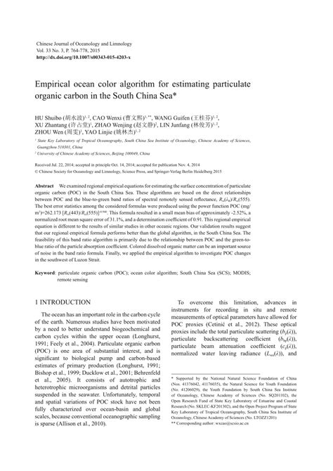 Pdf Empirical Ocean Color Algorithm For Estimating Particulate