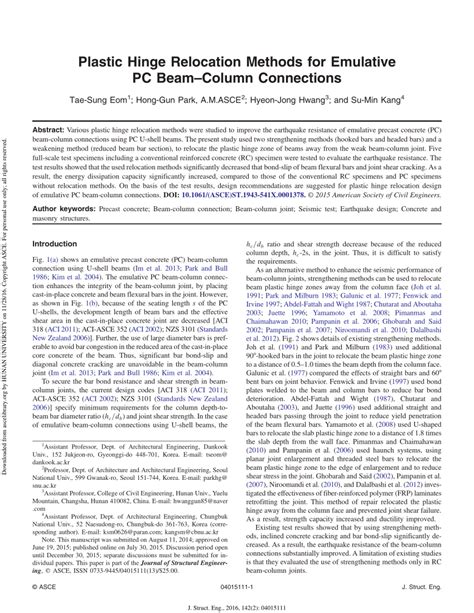 Pdf Plastic Hinge Relocation Methods For Emulative Pc Beam Column Connections