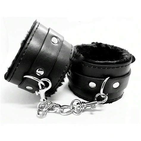 Sm Product Bundled Pink Plush Handcuffs Leather Shackles Couples Sex