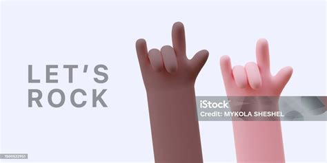 흔들어 보자 손가락으로 염소 제스처 밝은 피부와 어두운 피부의 3d 손이 함께 축하합니다 3차원 형태에 대한 스톡 벡터 아트 및 기타 이미지 Istock