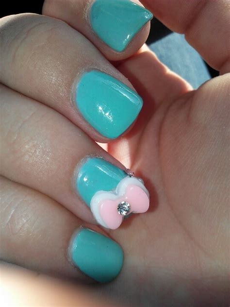 My First Time Getting 3d Nail Art Pink Bow With Tiffany Blue