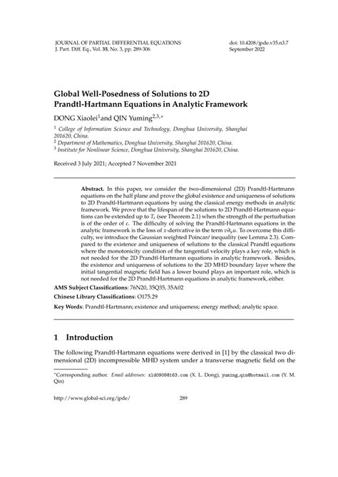 Global Science Press Global Well Posedness Of Solutions To 2d Prandtl