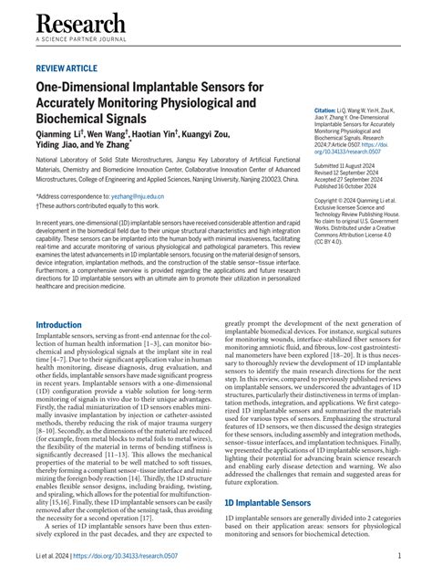 Pdf One Dimensional Implantable Sensors For Accurately Monitoring