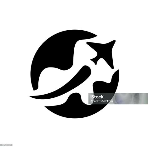 비행기 아이콘 벡터 그림이 있는 지구 지구본 항공사 로고 항공 여행 개념입니다 앱 광고 인터페이스 배너 웹 개발 Ui Ux Gui에 대한 흰색에 간단한 평면 격리 픽토그램