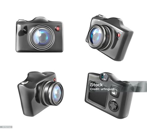 흰색 배경에 다양한 각도의 검은색 카메라 세트입니다 벡터 일러스트 레이 션 0명에 대한 스톡 벡터 아트 및 기타 이미지 0명 3차원 형태 검은색 Istock
