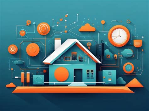 Flat Vector Of Smart Home Ecosystem With Connected Devices And Glowing