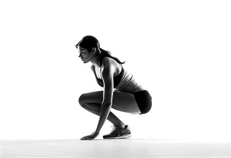 Premium Ai Image A Woman Squats Down With Her Hands On Her Knees