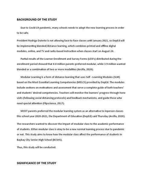 The Impact Of Modular Learning On The Academic Performance Of Grade 12