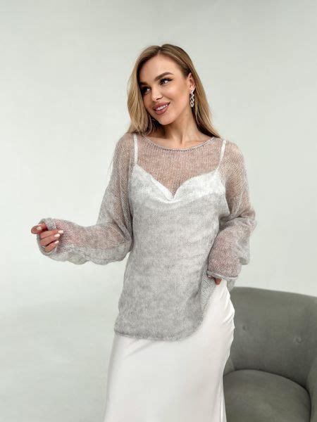 Купити Сірий меланж светр павутинка великий розмір альпака з мохером Olga А3 1 в інтернет
