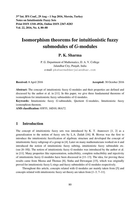 pdf isomorphism theorems for intuitionistic fuzzy submodules of g modules