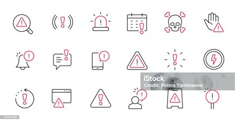 Предупреждение Набор Значков Линии Знака Риска Внимание Предупреждение Восклицательный Знак