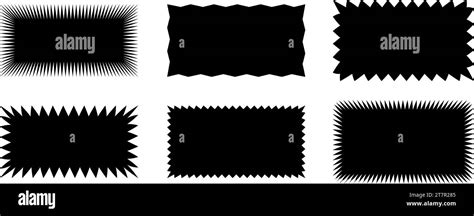 Zig Zag Edge Rectangle Shape Collection Jagged Rectangular Elements Set Black Graphic Design
