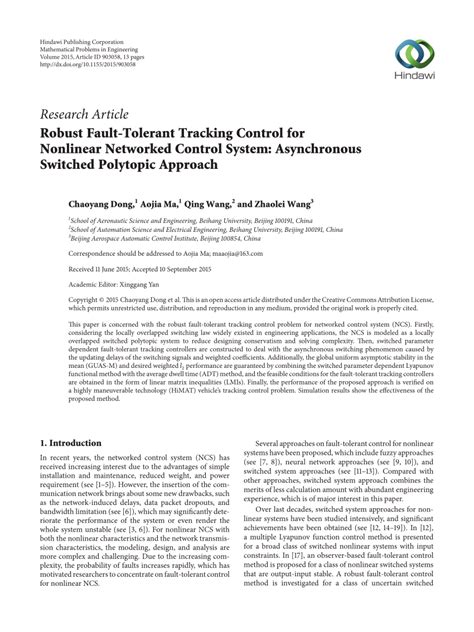 Pdf Robust Fault Tolerant Tracking Control For Nonlinear Networked Control System