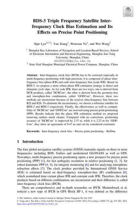 Pdf Bds 3 Triple Frequency Satellite Inter Frequency Clock Bias Estimation And Its Effects On
