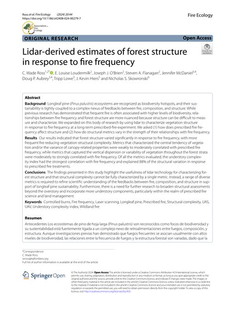 Pdf Lidar Derived Estimates Of Forest Structure In Response To Fire