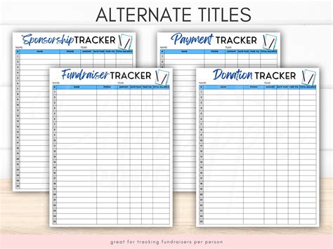 Printable Fundraiser Tracker Sponsorship Tracking Donation Tracker