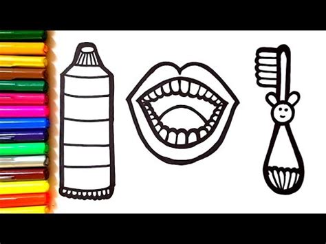 How To Draw Toothpaste Toothbrush And Lips And Tongue And Teeth Colour