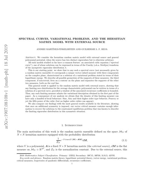Pdf Spectral Curves Variational Problems And The Hermitian Matrix