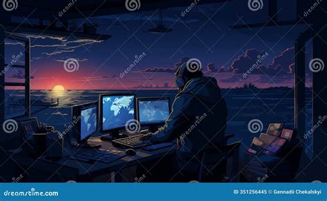 Silhouette Of A Programmer Coding On A Screen In Dark Blue And Grey For A Tech Inspired