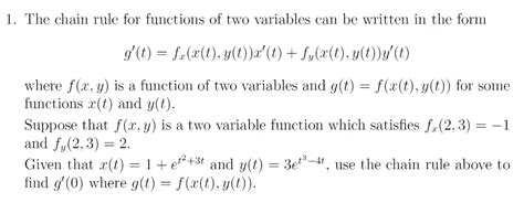 solved 1 the chain rule for functions of two variables can