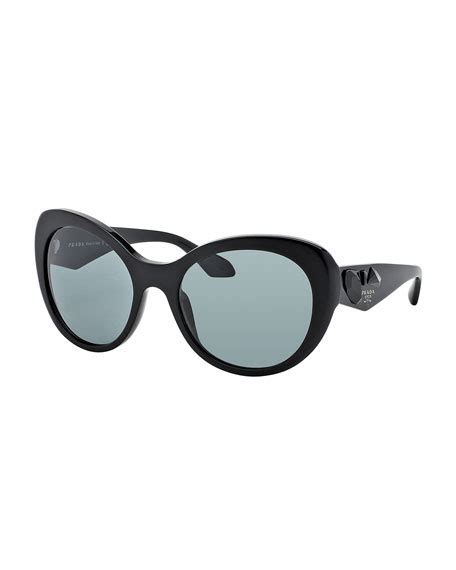 Prada Rounded Cat Eye Jeweled Temple Sunglasses Black
