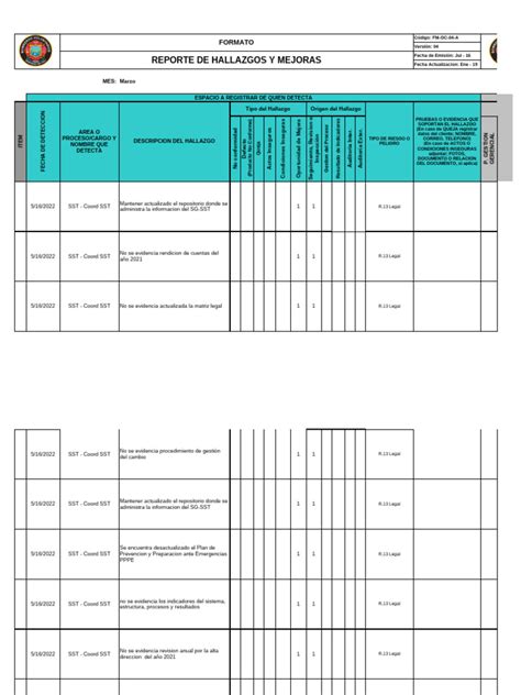 Fm Gc 04 A Reporte De Hallazgos Y Mejoras V4 Pdf