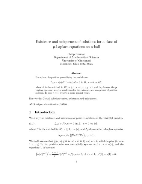 Pdf Existence And Uniqueness Of Solutions For A Class Of P Laplace
