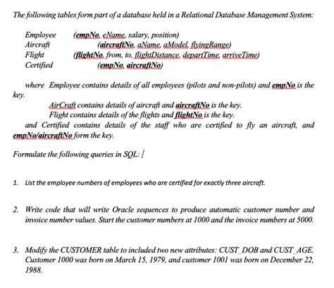 solved the following tables form part of a database held in