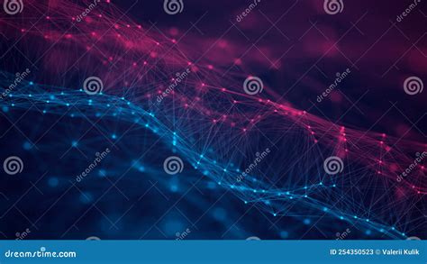 Abstract Dark Background With Moving Lines And Dots Data Transmission Visualization Of The