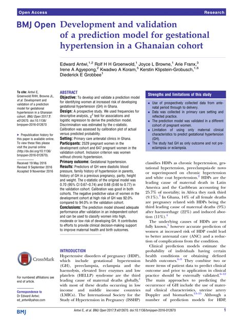 Pdf Development And Validation Of A Prediction Model For Gestational