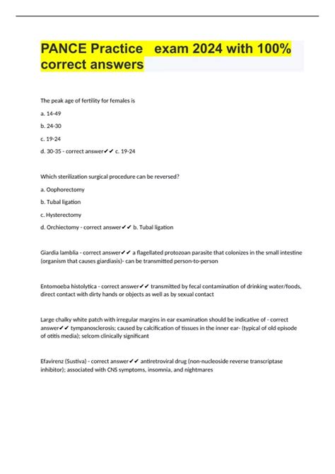 Pance Practice Exam 2024 With 100 Correct Answers Pance Stuvia Us