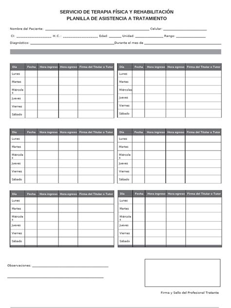 Formato De Asistencia A Terapia Fisica Pdf Enfermedades Y Trastornos Especialidades Medicas