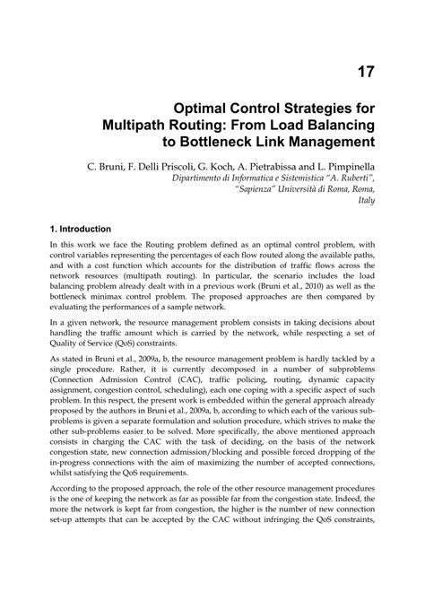 Pdf Optimal Control Strategies For Multipath Routing From Load Balancing To Bottleneck Link