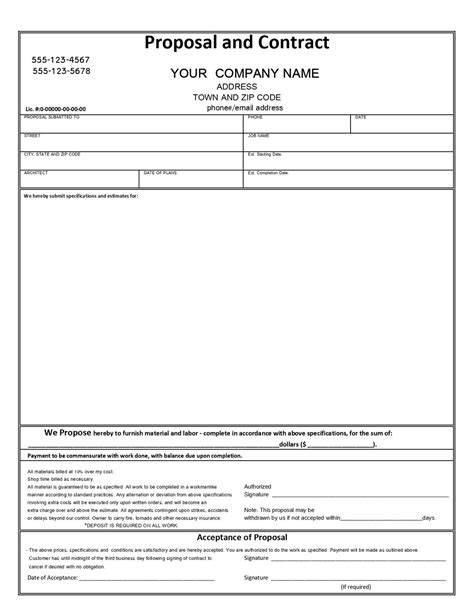 Contract Template Printable Proposal And Contract Form Business Form Template Contract