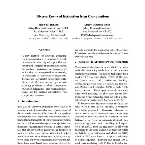 Diverse Keyword Extraction From Conversations Acl Anthology