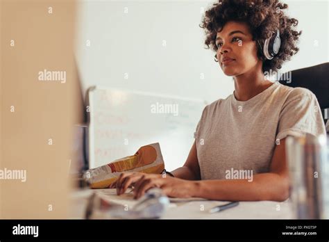 Female Programmer Typing Data Codes Working On Project In Software Development Company African