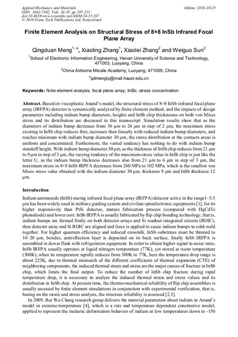 Finite Element Analysis On Structural Stress Of 8×8 Insb Infrared Focal