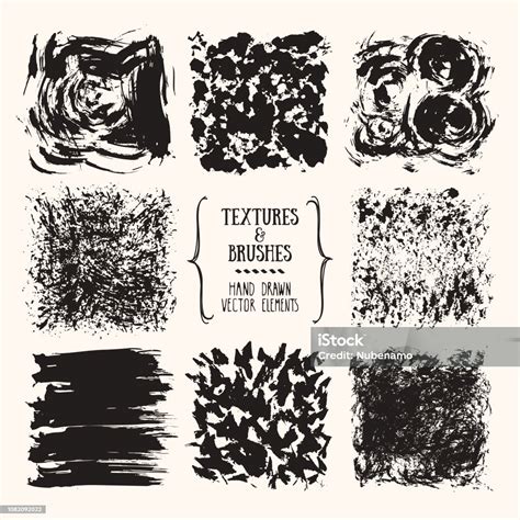 지저분한 손으로 그려진된 텍스처 브러쉬 스트로크 디자인 서식 파일 컬렉션입니다 흰색 바탕에 추상 벡터 클립 아트 세트