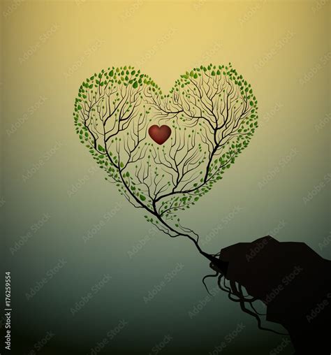 Heart Shape Tree Growing At The Edge Of The Rock Tree Of Love Valentine Symbol Grow The Love