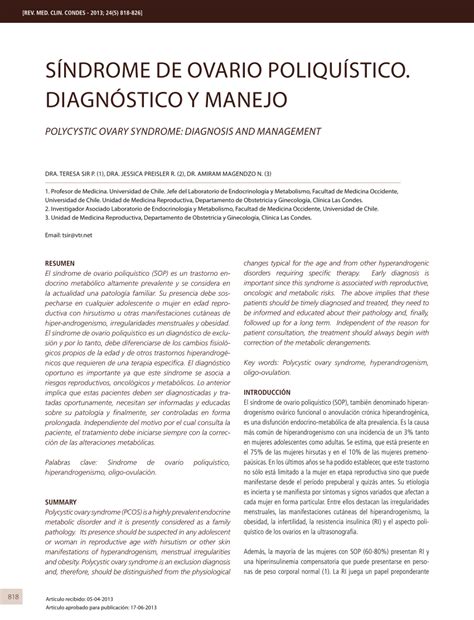 Pdf Síndrome De Ovario Poliquístico Diagnóstico Y Manejo