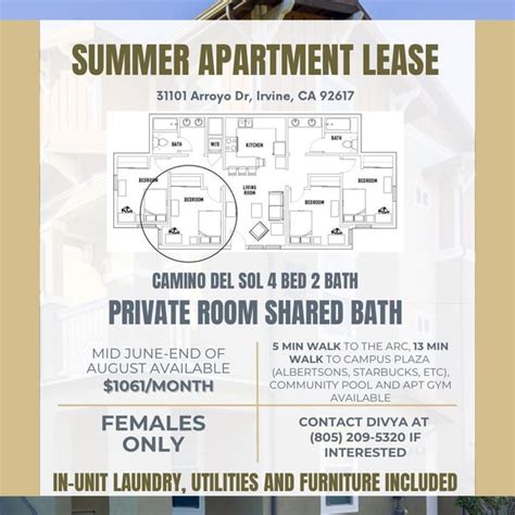 Camino Del Sol Summer Sublease 😼 R Uci