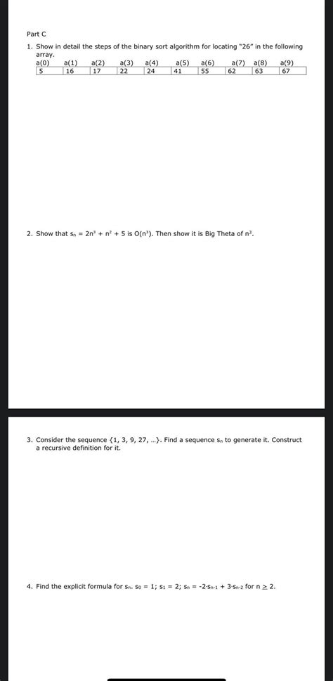 Solved Part C 1 Show In Detail The Steps Of The Binary Sort