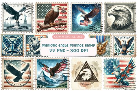 Patriotic Eagle Postage Stamp Clipart Graphic By Dailyarts · Creative
