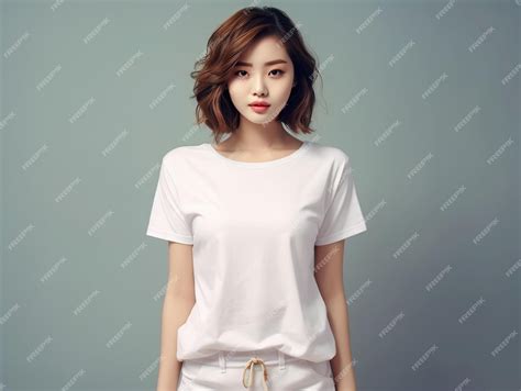 Premium Photo Portrait Of A Beautiful Asian Woman In White Tshirt