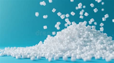 The Blue Plastic Polypropylene Granule Pile On The Blue Backdrop With