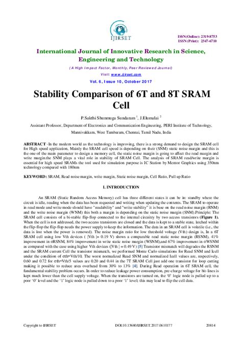 Pdf Stability Comparison Of 6t And 8t Sram Cell Sakthi Shunmuga