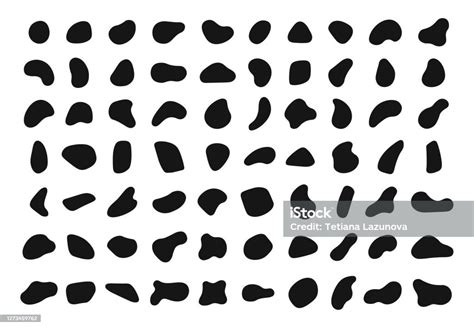 임의의 셰이프입니다 블랙 블럭 라운드 추상 유기농 형상 컬렉션 페블 드롭 스톤 실루엣 블로치 잉크블롯 텍스처 벡터 세트 물감 방울에 대한 스톡 벡터 아트 및 기타 이미지